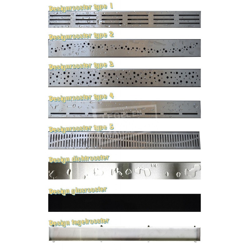 Douchegoot 80 cm RVS met Flens + Sifon en Rooster Douchedrain