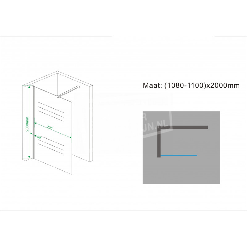 Wiesbaden Inloopdouche + Muurprof.110x200 10 mm NANO Band Matglas - TSM