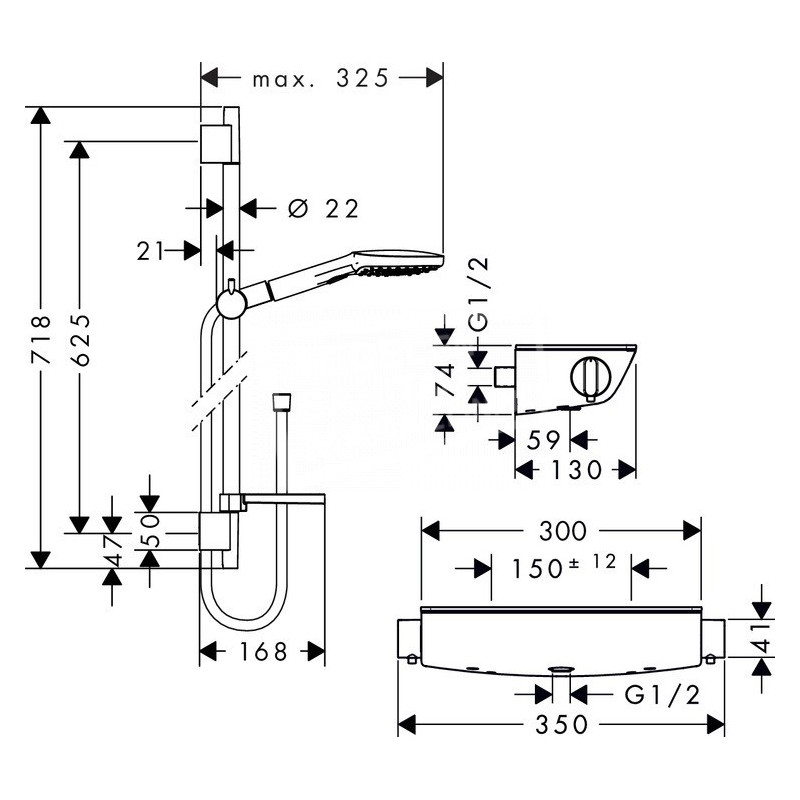 Hansgrohe Raindance Select E 120 met Ecostat Select douchecombinatie 65 ...
