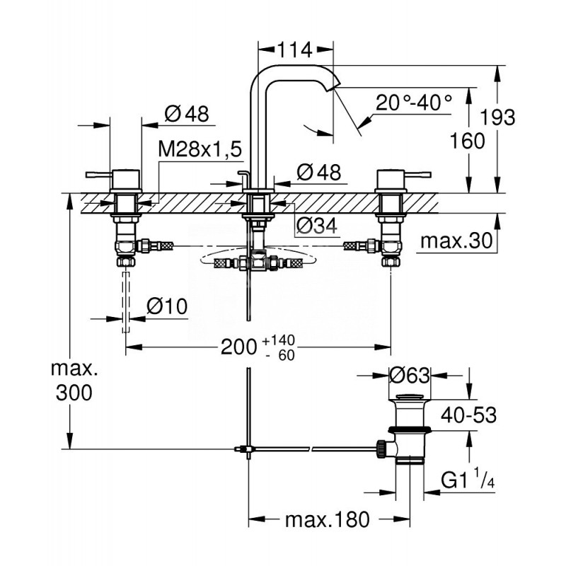 Grohe Essence driegats wastafelmengkraan M-Size 20296001 - TSM